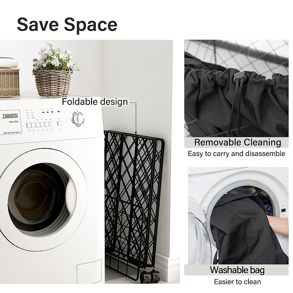 2 Pack Laundry Hamper on Wheels-92L Basket Large Laundry Collapsible With Removable Liner,Rolling Metal Wire Basket-Sturdy Laundry Bag for Dirty Clothes Organization Closet Bathroom Living Room