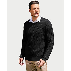 Kallspin Men's Cable Knit Crewneck Sweater Pullovers Wool blend Relax Fit Knitwear (Black, 4X-Large)