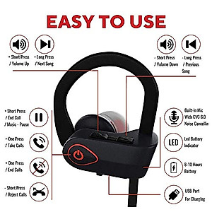 MultiTed MX10 Wireless Headphones iPhone Bluetooth Earbuds - Designed for Running and Sport Workouts with Waterproof IPX7 and Built-in Microphone with Noise Cancellation.