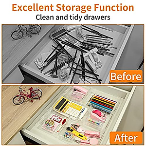 wudianbanCC 6 PCS Drawer Organizer Bins 2 Sizes Transparent Storage Tray, Desktop Organizer, Multifunctional Kitchen Drawer Organizer Tray,For BathroomDressing TableGadgetsOffice Drawer Organizer