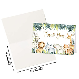 Buerhanerry 50 Safari Thank You Cards, 4x6 Jungle Animals Baby Shower Thank You Cards, Safari Themed Birthday Thank You Notes