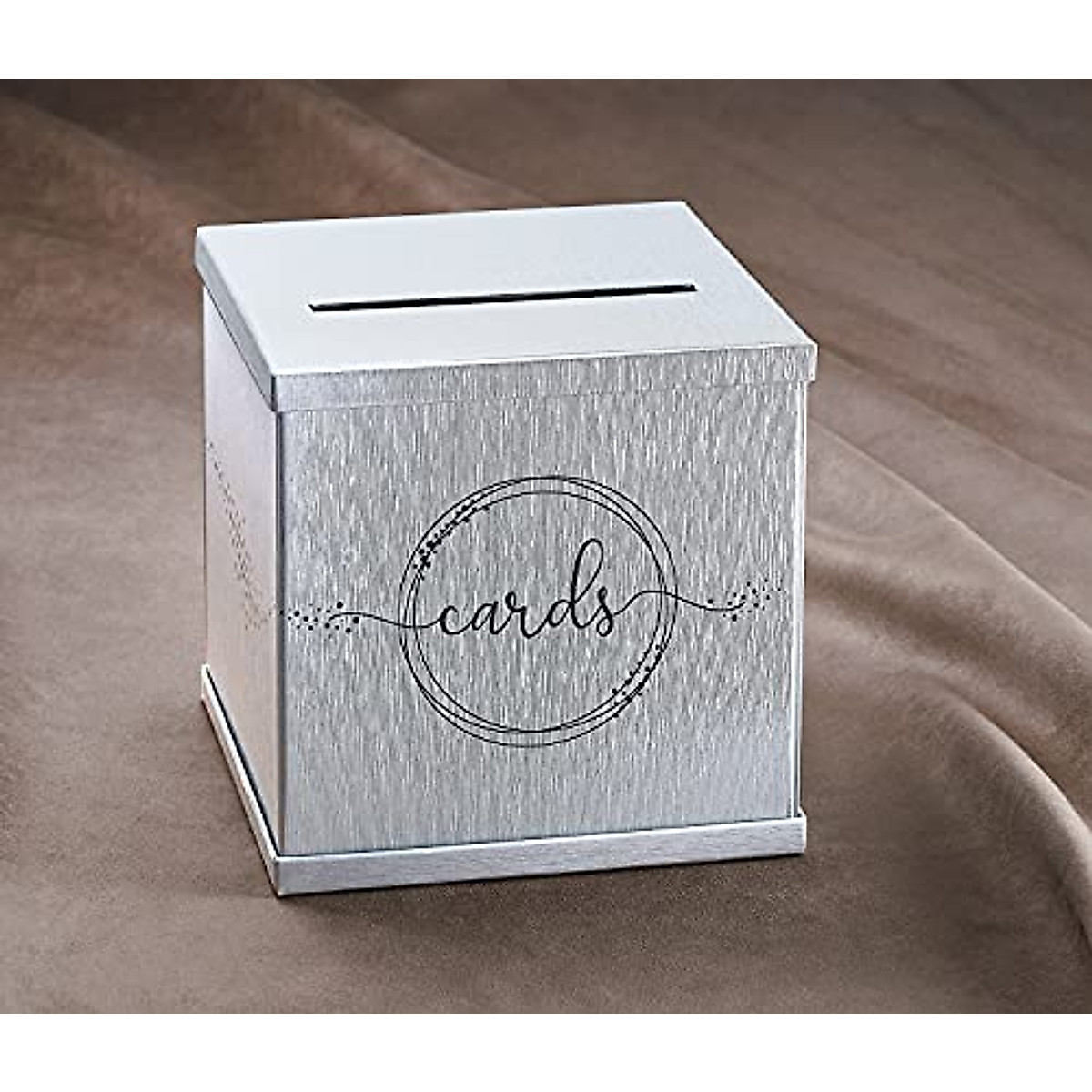 Hayley Cherie - Silver Gift Card Box with Black Foil Design- Textured Finish - Large Size 10" x 10" - For Wedding Receptions, Bridal & Baby Showers, Birthdays, Graduations, Funerals, Money