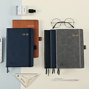 2024-2025 Planner - Planner 2024-2025, 2024-2025 Weekly Monthly Planner, July 2024 - June 2025, 5.7'' x 8.4'', Thick Paper, Leather Cover, Pen Holder, Back Pocket, Perfect Daily Organizer - Grey