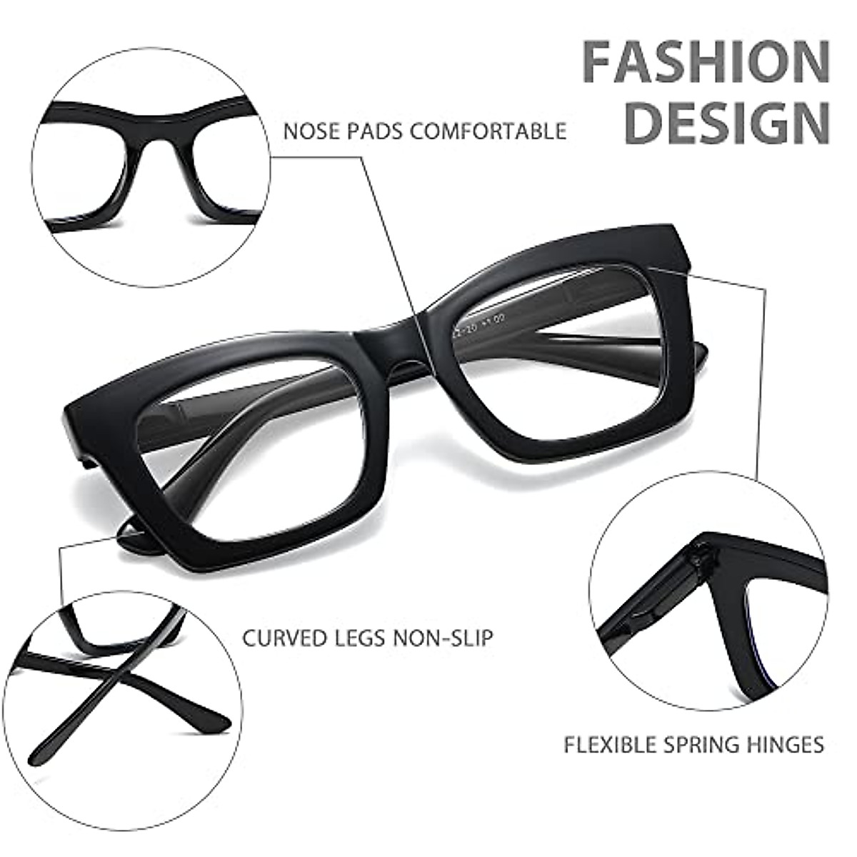 NaNaKo Oprah Style Reading Glasses for Women Blue Light Blocking Computer Reader Spring Hinge Stylish Square 4 Pack +1.75
