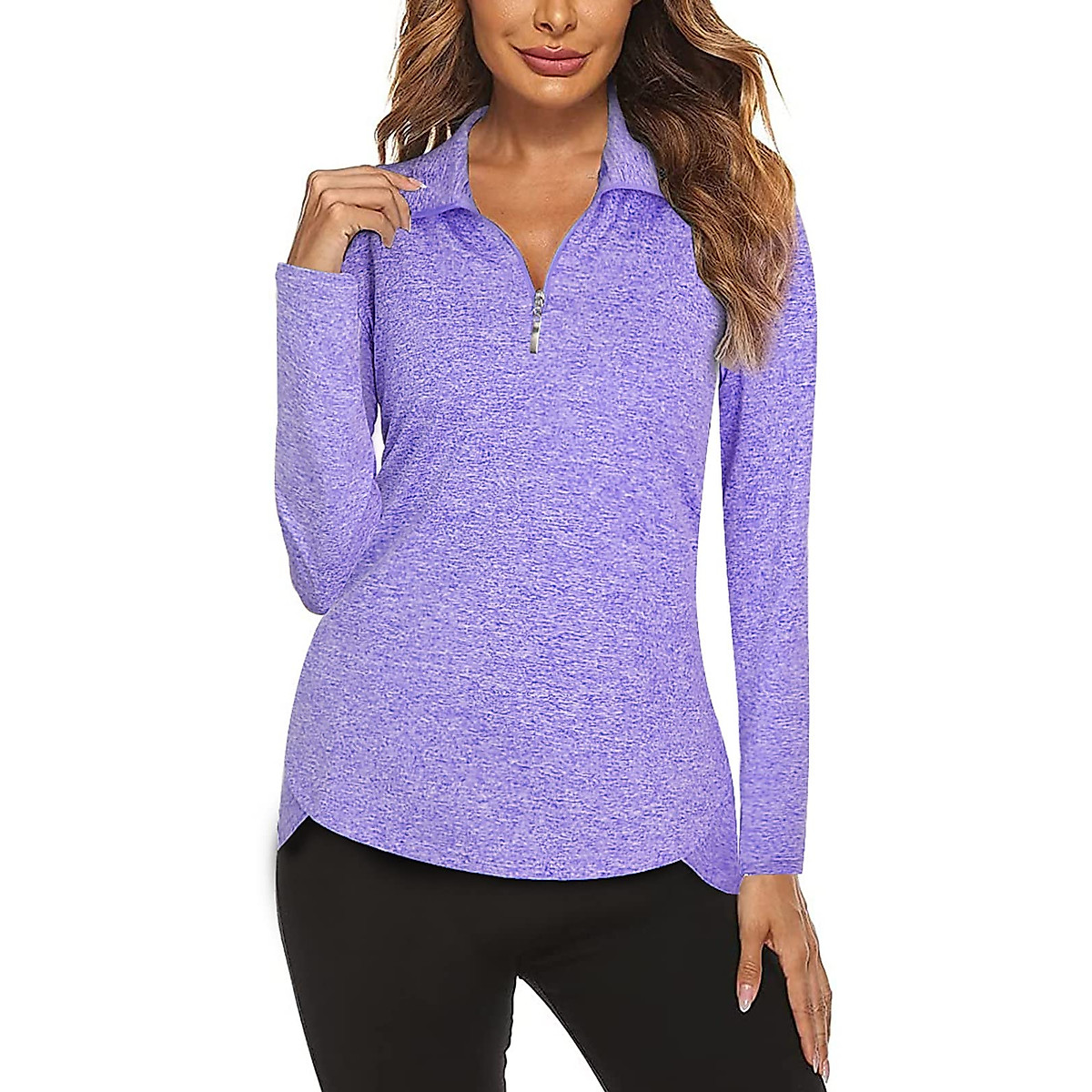 Koscacy V Neck Top Women, Golf Tennis Shirt Breathable Zipper Running Workout Outdoor Tops Yoga Biking Daily Casual Wear Aline Soft Shirts Purple XX-Large