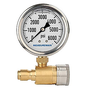 MEASUREMAN 2-1/2" Pressure Washer Gauge, Pressure Gauge Kit, 3/8 Inch Quick Connect, 0-6000 PSI, Glycerin Filled