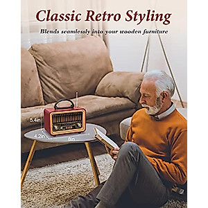 PRUNUS Retro Bluetooth Radio with Rich Bass Speakers,Loud Stereo Sound,Portable Wireless Speakers AM FM Radio with USB, TWS Pairing, BT5.0, TF Card & MP3 Player for Home/Party/Outdoor/Gift