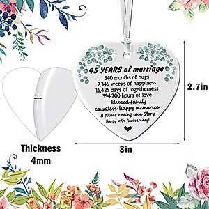 45th Marriage Anniversary Wedding Gifts for Women, Happy 45th Anniversary Wedding Gifts for Husband Wife Friends, 45 Years of Marriage Keepsake Heart Ceramics Hanging Plaque Decor Sign HP017
