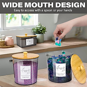 Zingbee 3 Pack Plastic Laundry Powder Container & Dryer Sheet Holder with Lids, Labels & Scoops - Laundry Detergent Organizer and Storage Jars for Pods,Beads, Soap, Scent Booster (Clear Grey)