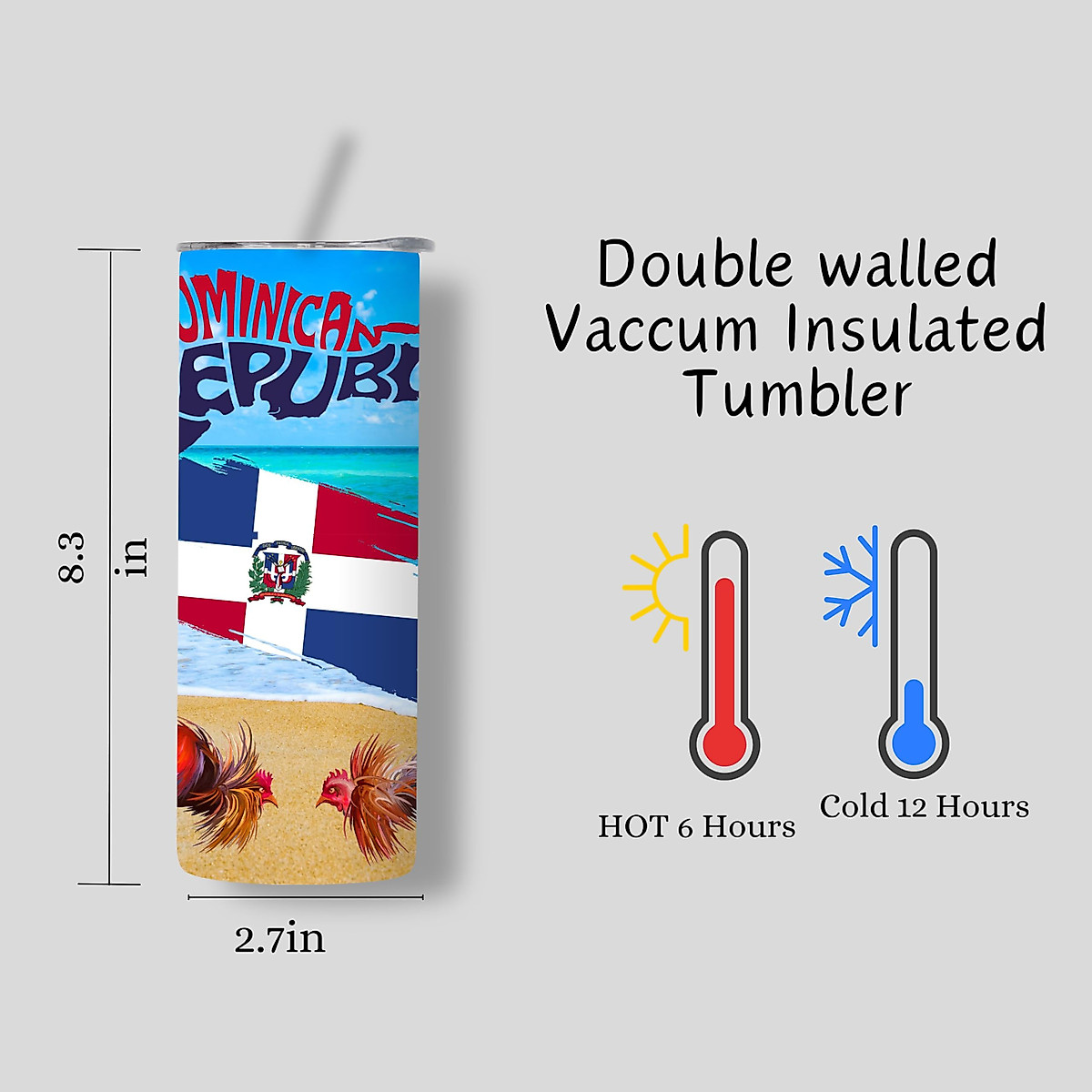 Dominican Republic Flag 20oz | Coffee Cup Stainless Steel Water Bottle With Lid Spill Proof Travel Thermos Cup For Ice Drinks/Hot Beverage| Double Wall Travel Tumble