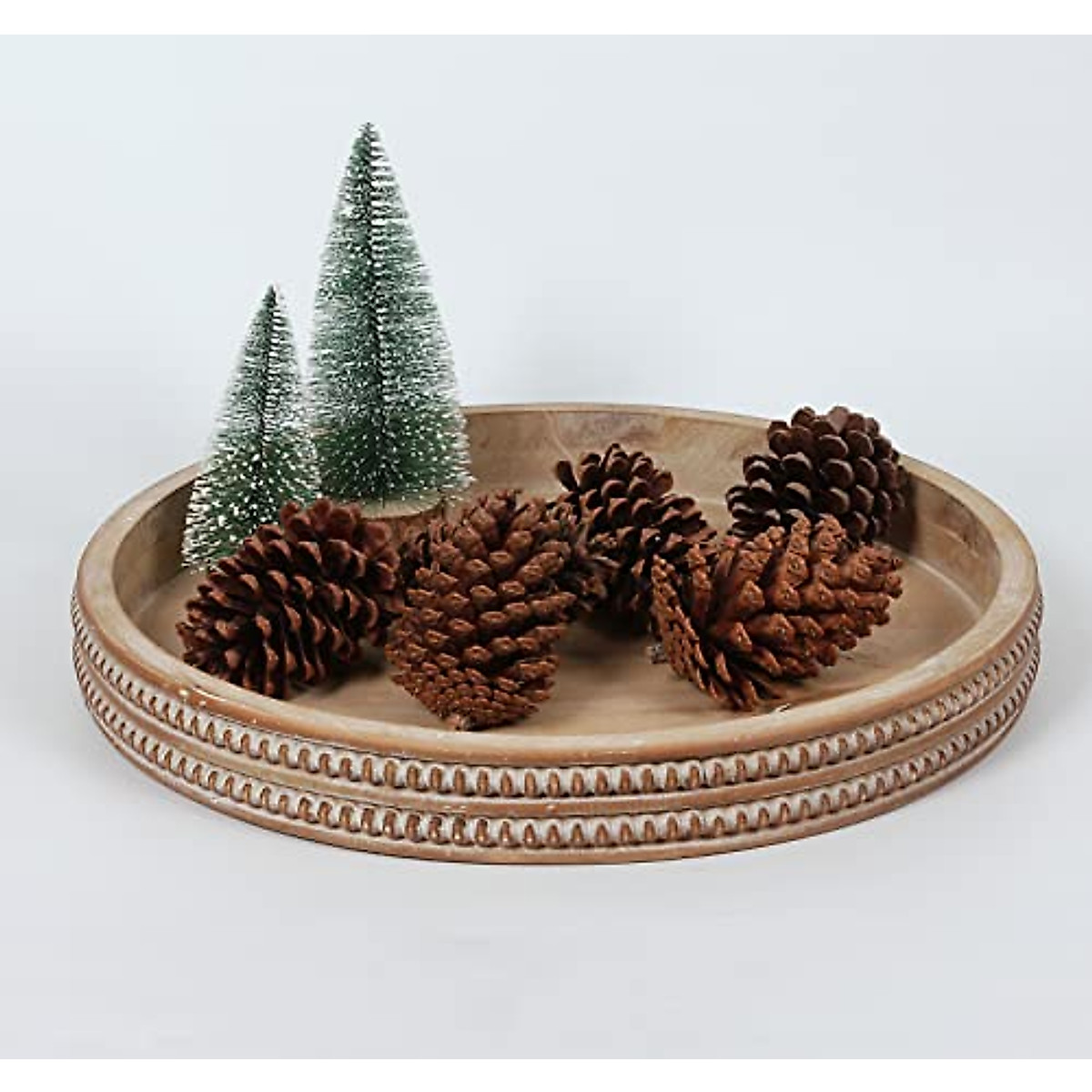 Carah & Cossh Round Wooden Serving Tray, Whitewashed Round Decorative Wood Tray , Round Farmhouse Rustic Decorative Tray, Perfect for Storage and Display (Brown)