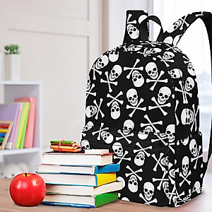 Ridzorgt Skull and Bones Backpack - Multi-Pocket Bookbag Travel Book Bags Casual Daypack Durable Lightweight Bag for Laptop