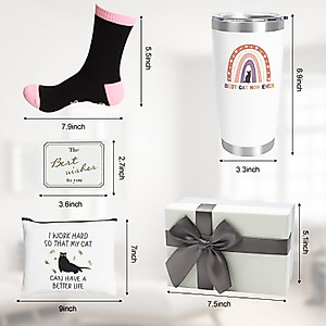 UAREHIBY Cat Mom Gifts for Women,20 OZ Wine Tumbler Gifts for Cat Lovers,Crazy Cat Lady Gifts with Cosmetic Bag,Funny Cat Themed Things with Socks Birthday Gifts for Women,Friend,Cat Stuff