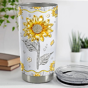 SANDJEST Sunflower Tumbler Cup 20oz Stainless Steel Insulated Tumblers Coffee Travel Mug Sunflower Gifts for Women Girls Birthday Christmas