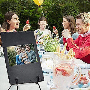 MAPRIAL 12 x 10 In 4 Pack Slate Cheese Boards, Black Stone Plates Charcuterie Boards Gourmet Serving Tray Cheese Platter Display Chalkboard with Soapstone Chalk for Sushi, Party, Gift, Meat, Appetizer