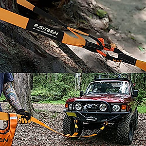 RAYTEEN Genuine 20,000lb Xtreme Heavy Duty Tree Saver | 8.2ft x 3in Vehicle Tow Strap with Reflective Sleeve & Reinforced Loops | Suits for 4x4 Offroad UTV ATV Trucks Boats