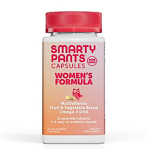 SmartyPants Multivitamin for Women: Omega-3 DHA; Zinc for Immunity, Biotin, Iron, Folate, Vitamins D3, C, B6, Vitamin B12, One Per Day, 30 Capsules, 30 Day Supply