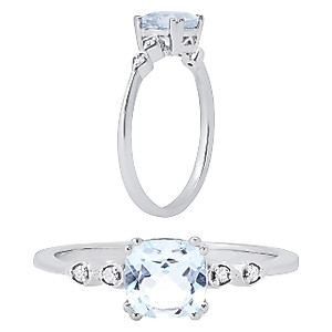 Dazzlingrock Collection 6X6 mm Cushion Aquamarine & Round White Diamond Women Vintage Traditional Classic Engagement Ring | 10K White Gold, Size 7