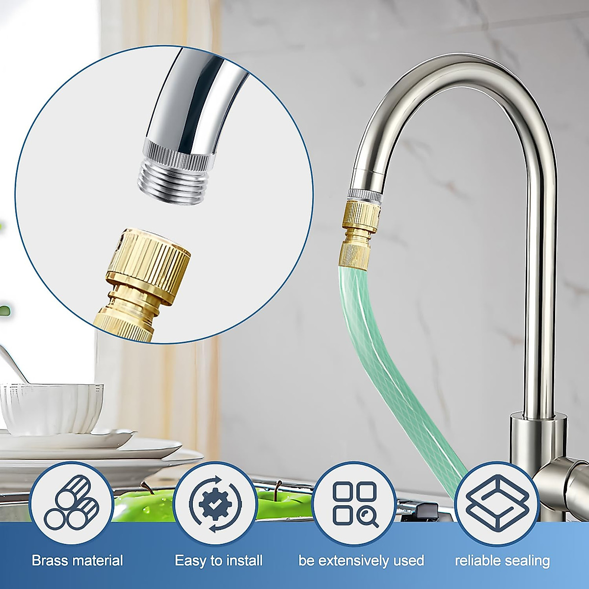 2 Pack Faucet to Hose Adapter with Aerator, Sink to Garden Hose Adapter, Faucet Adapter to Garden Hose for Kitchen and Bathroom, Hose Attachment to Sink, 3/4" GHT Thread Chrome