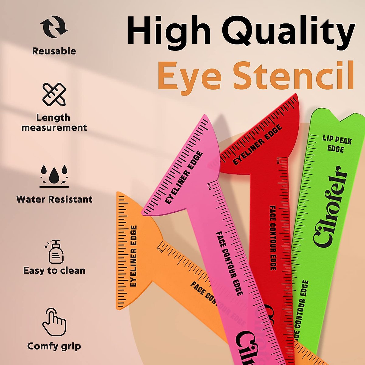 Cilrofelr 2 Pcs 4 in1 Eyeliner Stencils for Hooded Eyes, Reusable Eyeliner Stencils Tool for Beginners, Multi-Purpose Makeup Tool for Winged Eyeliner, Defined Eyebrow, Face Contour and Lip Line - Pink