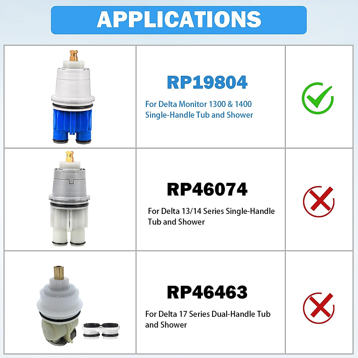 RP19804 Delta Shower Cartridge Replacement for Delta 1300/1400 Series Single Handle Bath Tub and Shower Faucet Parts Replacement Pressure Balance Cartridge For Delta Select Monitor Valves (1993-2007)