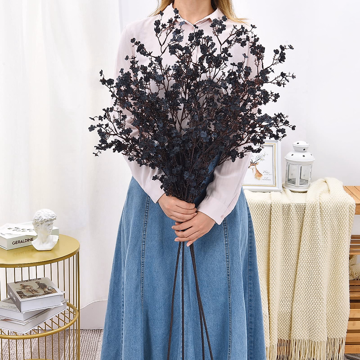 Hamore 4Pcs 39.4 in Baby Breath Gypsophila Artificial Flowers Fake Gypsophila Flowers Artificial Flowers for DIY Floral Arrangement Fake Real Touch Flowers for Wedding Party Home Garden Decor, Black