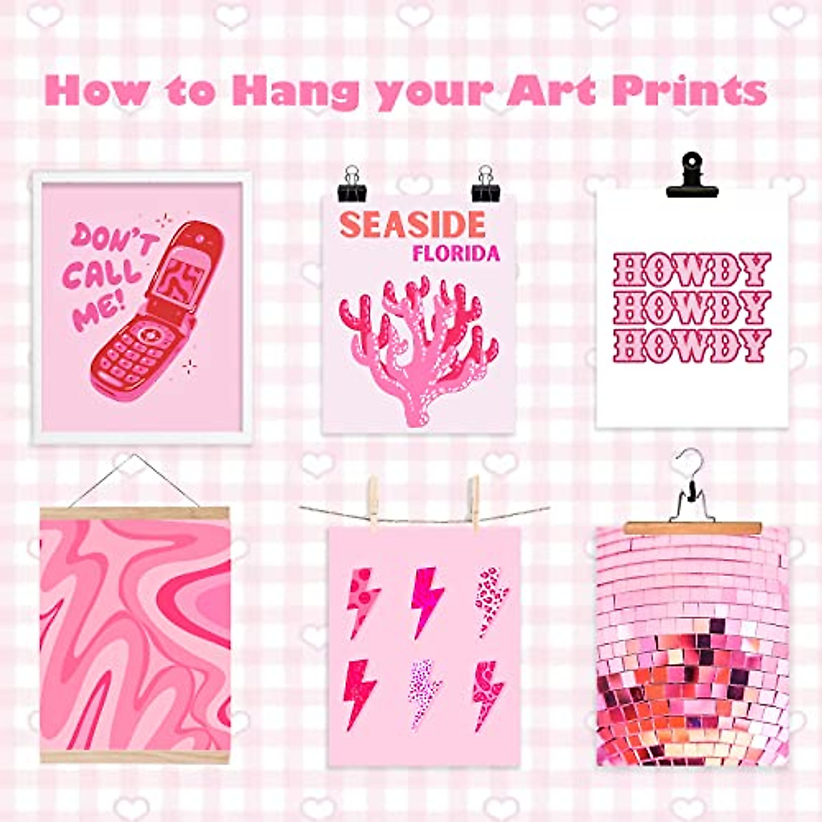 GENSTEUO 9Pcs Cute Preppy Room Decor Aesthetic, Preppy Wall Art, Preppy Posters Paintings, Cute Pictures Prints for Bedroom Dorm Decorations, Preppy Pink Poster Wall Collage (8x10 UNFRAMED)