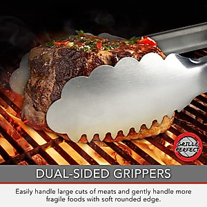 Grill Tongs Extra Long 16-inch Heavy Duty for BBQ and Grilling | Extra Long Stainless Steel Grilling Tongs for Outdoor Grill and Kitchen Cooking | Long Metal Tongs with Safety Hand Grips