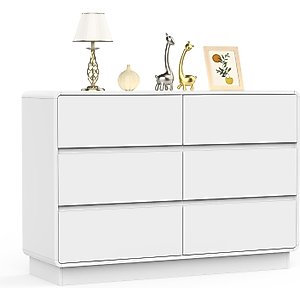 OTUTUMUS 6 Drawers Double Dresser, White Modern Chest of Drawer, Curved Edged Wood Dresser for Bedroom Living Room, Closet, Office, Hallway