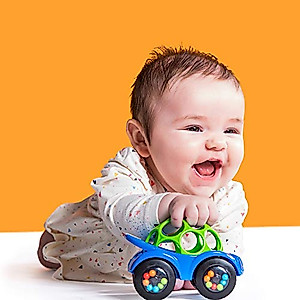 Bright Starts Oball Rattle & Roll Sports Race Car Toy Push and Go Vehicle, Easy Grasp, Ages 3 Months +, Blue