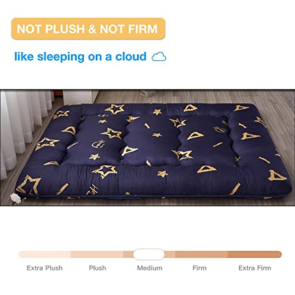 Heimorn Japanese Floor Mattress, Japanese Futon Mattress, Shikibuton Foldable & Portable Camping Mattress with Washable Cover, Star Full-XL