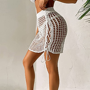 ZAFUL Women's Elastic Waist Tassel Sheer Beach Swimwear Bikini Sets Cover Ups Mini Skirt White S