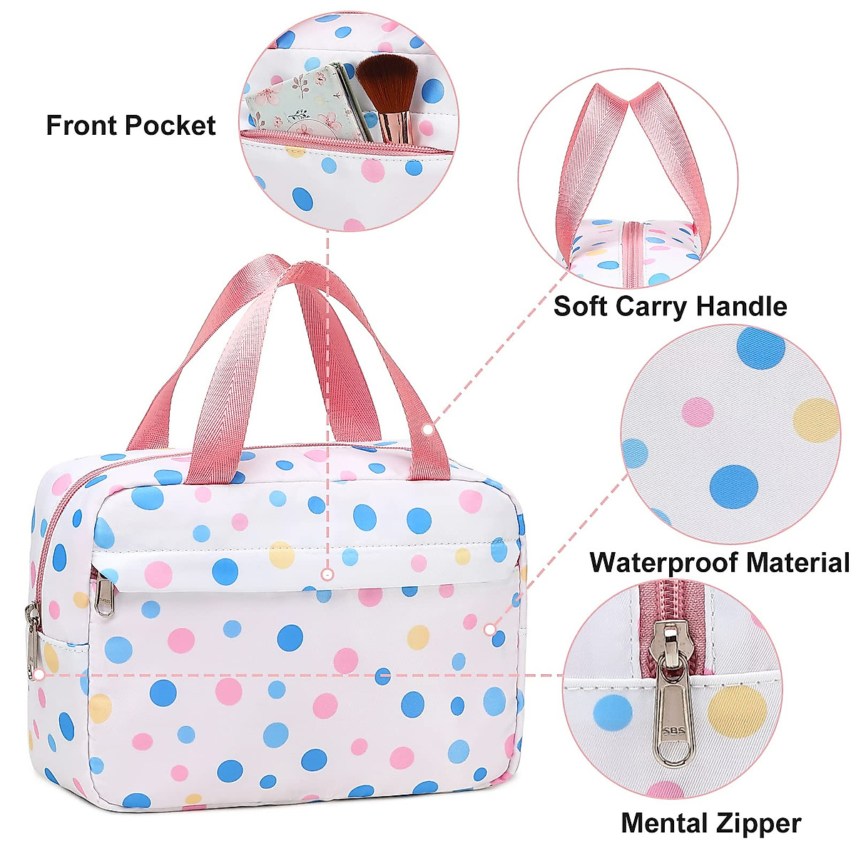Makeup Bag for Girls Women Cute Travel Cosmetic Tote Bag Large Make Up Organizer Toiletry Bags Waterproof Zipper Pouch Purse