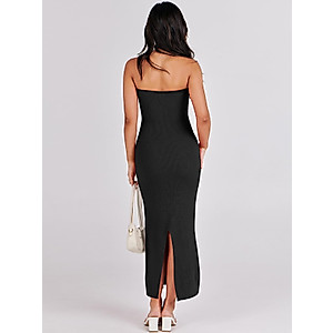 ANRABESS Womens Strapless Semi Formal Long Dress Sexy Summer Sleeveless Bodycon Cocktail Party Evening Date Sweater Dresses Black Small