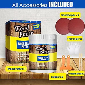 Wood Filler Putty - White Wood Putty Filler, Wood Filler Paintable, Stainable. Wood Furniture Repair Kit Can Quickly Repair Damaged Holes, Cracks and Chips. Wood Crack Filler - 9.87 Ounce