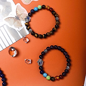 Manfnee 6PCS 7 Chakra Evil Eye Bracelet Reiki Healing Balancing Beaded Bracelet for Men Women