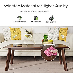 Giantex Wooden Rectangular Coffee Table - Mid Century 47'' Rubber Wooden Table, Versatile Tea Table w/Sturdy Legs, Center Table for Living Room Home Office, Easy Assembly, Walnut