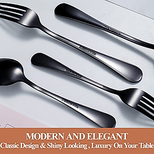 Lazycorner 20 Pcs Black Silverware Set for 4, Mirror Polished Flatware Set Stainless Steel Fork Knife Spoon, Food Grade Eating Utensils Sets, Reusable Silverwear Cutlery Set, Dishwasher Safe