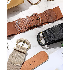 SATINIOR 3 Pieces Women Wide Belt for Dress Women Dress Belt Stretchy Cinch Leather Elastic Belt for Ladies Dress Decoration (Black, Khaki, Beige with Gold Buckle,S)