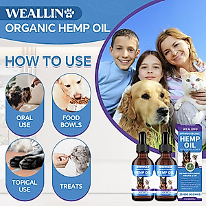 WEALLIN Hemp Oil for Dogs and Cats, Rich in Omega 3, 6, 9 and Organic Extract Helps Pets with Anxiety, Pain, Skin and Coat Health, Stress, Hip and Joint Support, Pet's Calming Treat (2 Pack)
