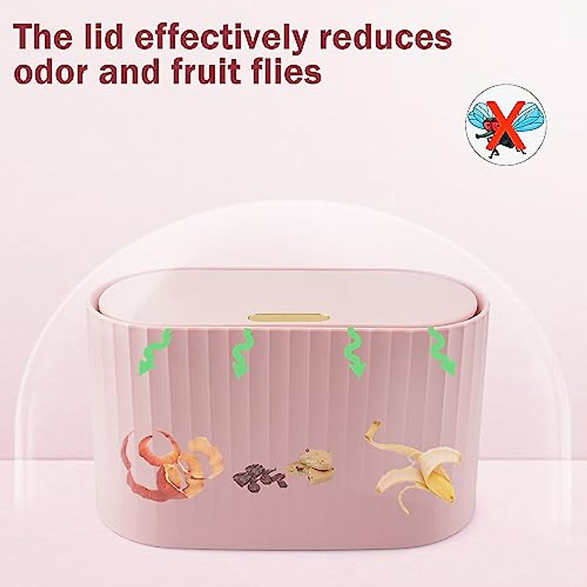 Uprony Mini Trash Can Pink with Lid 0.5 Gallon / 2L with 180 pcs Trash Bag, Tiny Trash Can Mini Bin Waste Basket, Countertop, Bedroom, Office, Vanity, Kitchen Garbage Can