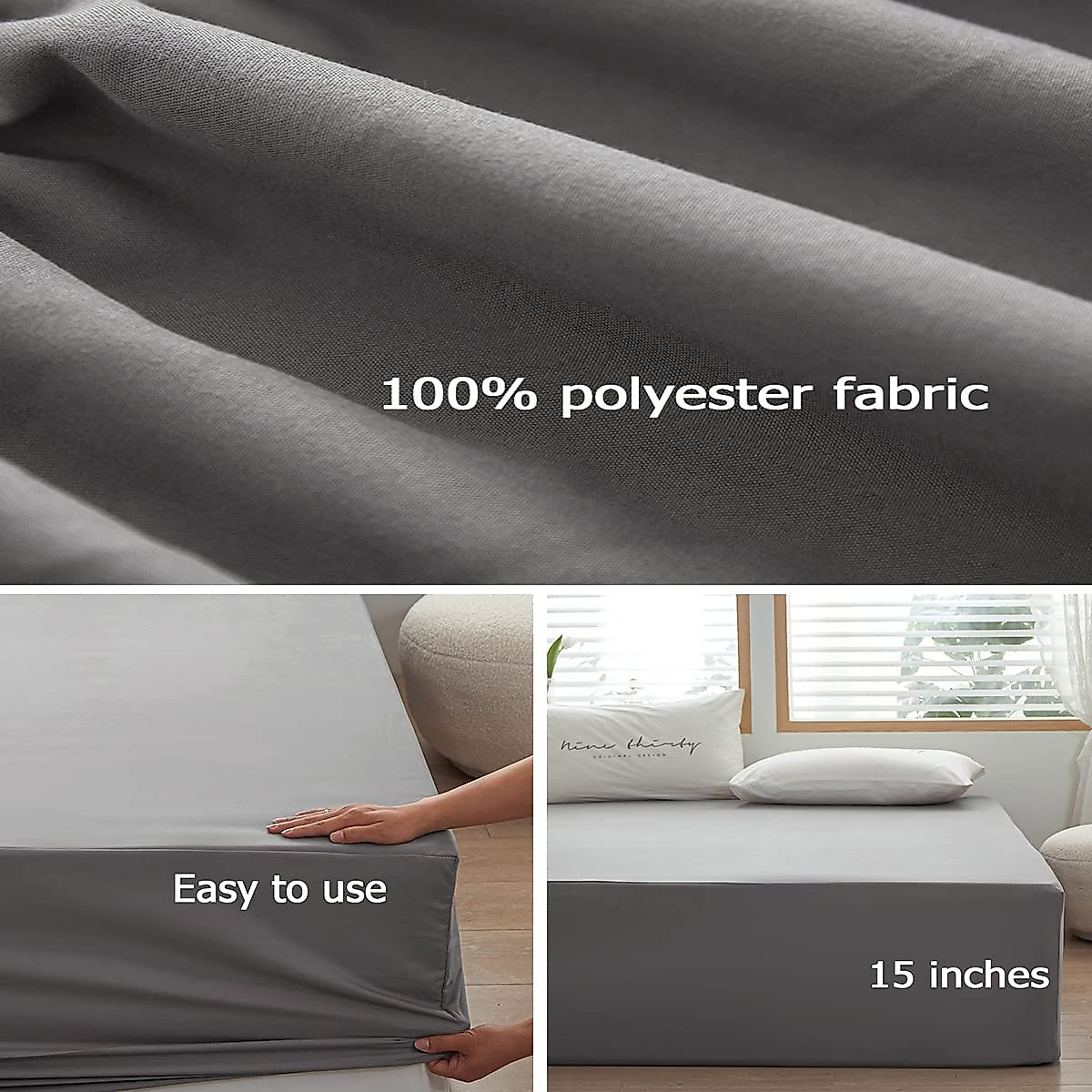 Bedding Twin Size Fitted Sheet Only-Twin Size Deep Pocket Bottom Fitted Sheet Fits 15inches Bed Matress Sheet Soft and Microfiber Easy Care-Light Gray