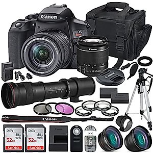 Canon EOS Rebel T8i DSLR Camera with 18-55mm Lens Bundle + 420-800mm MF Zoom Lens + 2X 32GB Sandisk Memory + Accessory Bundle Including Auxiliary Lenses, Tripod, Camera case & More
