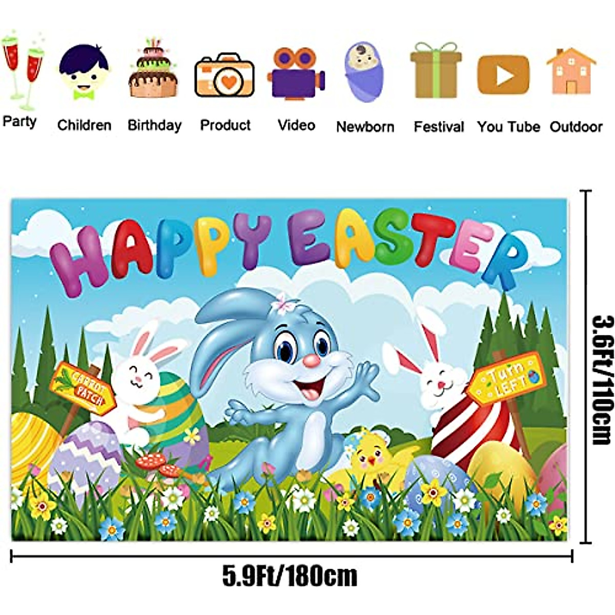 Happy Easter Banner Backdrop for Easter Party Decorations Supplies