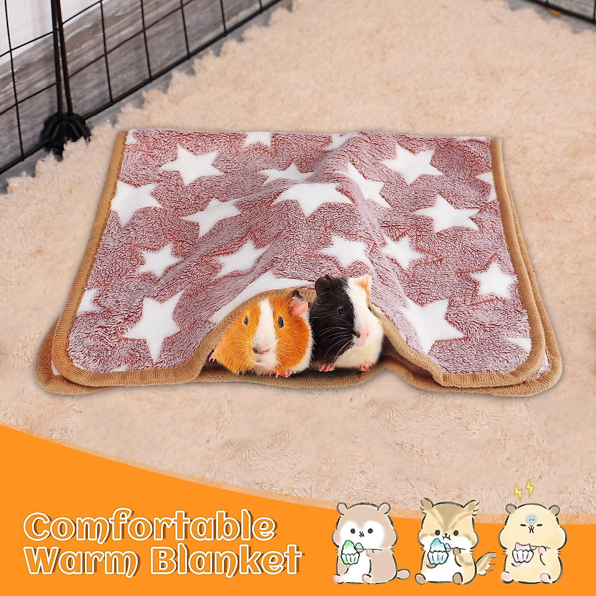 Guinea Pig Blanket, 2 Pack Warm Soft Coral Fleece Small Animal Blankets Washable Pet Cage Liners Sleep Mat Pad Cover for Rabbit Hamster Dog Cat Ferret Chinchilla Hedgehog Bedding, 24" x 16"