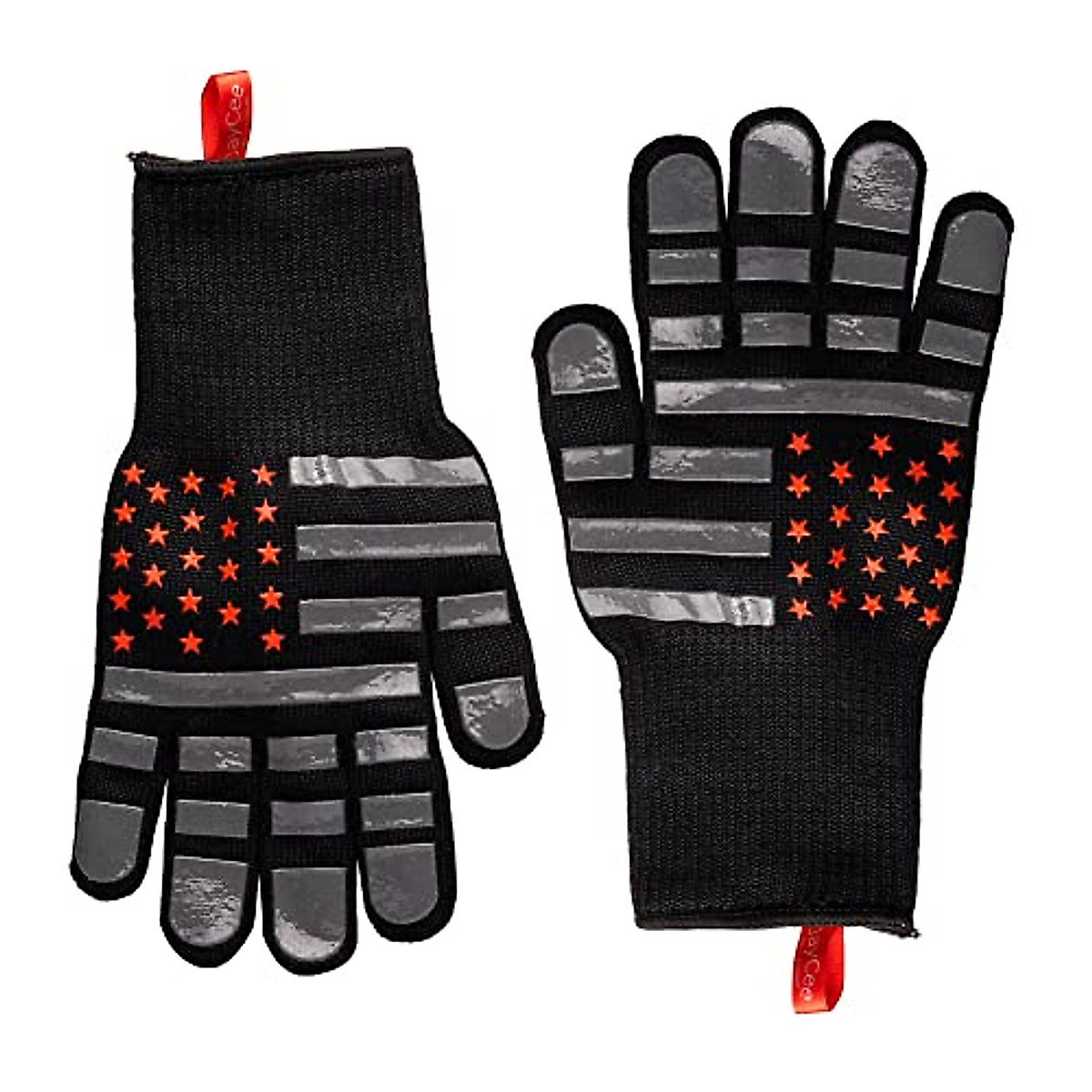 JayCee Grillin & Chillin 'Merica BBQ Gloves, 1472 Degree F Heat Resistant, Cut Resistant Lining, Non Slip Silicone, Machine Washable, Grilling, Baking, Cooking, Cutting