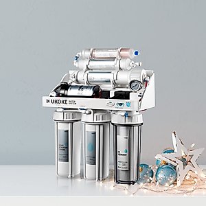 Ukoke RO75GP 6 Stages Reverse Osmosis Water Filtration System, Under Sink pH+ Alkaline Remineralizing RO filter & Softener, NSF/ANSI 58 & IAPMO Platinum Seal Certified, 75 GPD, White with Pump