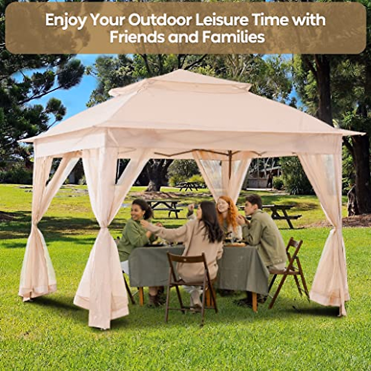 Harmon Wandyer 11'x11' Pop Up Gazebo with Mosquito Nettings, Outdoor Canopy Shelter for Garden Lawn Backyard, Patio Cover Outdoor Gazebo Pergola Grill Party Gazebo