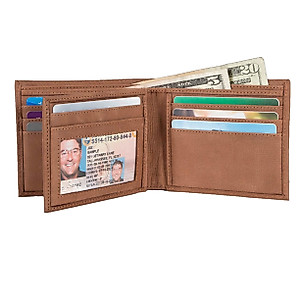 ID Stronghold Extra Capacity Bifold Wallet for Men - RFID Blocking Genuine Leather Wallet (Sandstone)