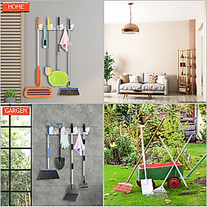 Lalafancy 2 Pack Mop Broom Holder Wall Mount, Broom and Mop Organizer Wall Hanging with Movable Sliding 4 Slots and 3 Hooks, Broom Hanger Storage Rack for Kitchen, Laundry Room